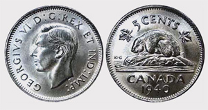 5 cents 1942-Tombac George VI Nickel Price - Canada Nickel Coin Value | ScrapMonster